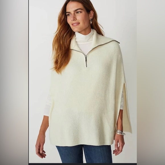 J. Jill | Sweaters | Nwt Jjill Zipfront Cape Poncho In Cream Size Sl ...